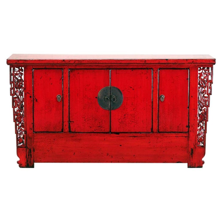 Chinese Red-Lacquered Sideboard with Four Doors and Restoration For ...