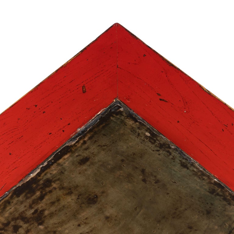 Chinese Red Lacquered Square Table Fitted with Inset Stone Top, 1900 ...