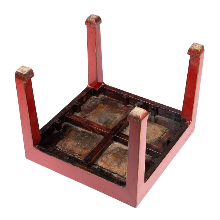 Chinese Red Lacquered Square Table Fitted with Inset Stone Top, 1900 ...