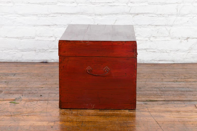 Chinese Red Lacquered Trunk with Butterfly Hardware and Court Scenes ...