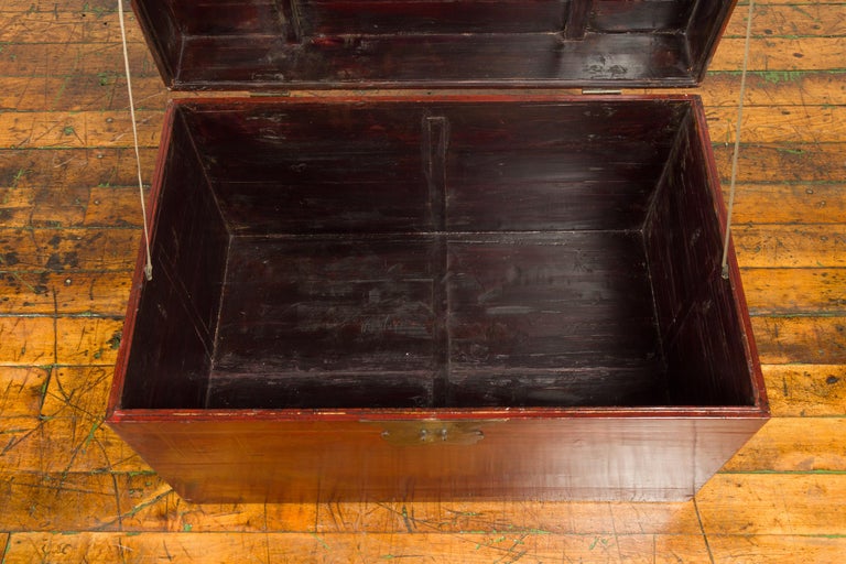 Chinese Red Lacquered Trunk with Butterfly Hardware and Court Scenes ...