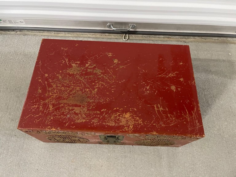 Chinese Red Leather Trunk with Brass Lock and Handles, 20th Century For ...