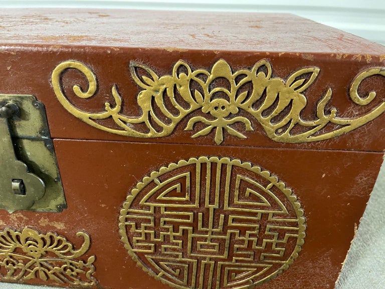 Chinese Red Leather Trunk with Brass Lock and Handles, 20th Century For ...