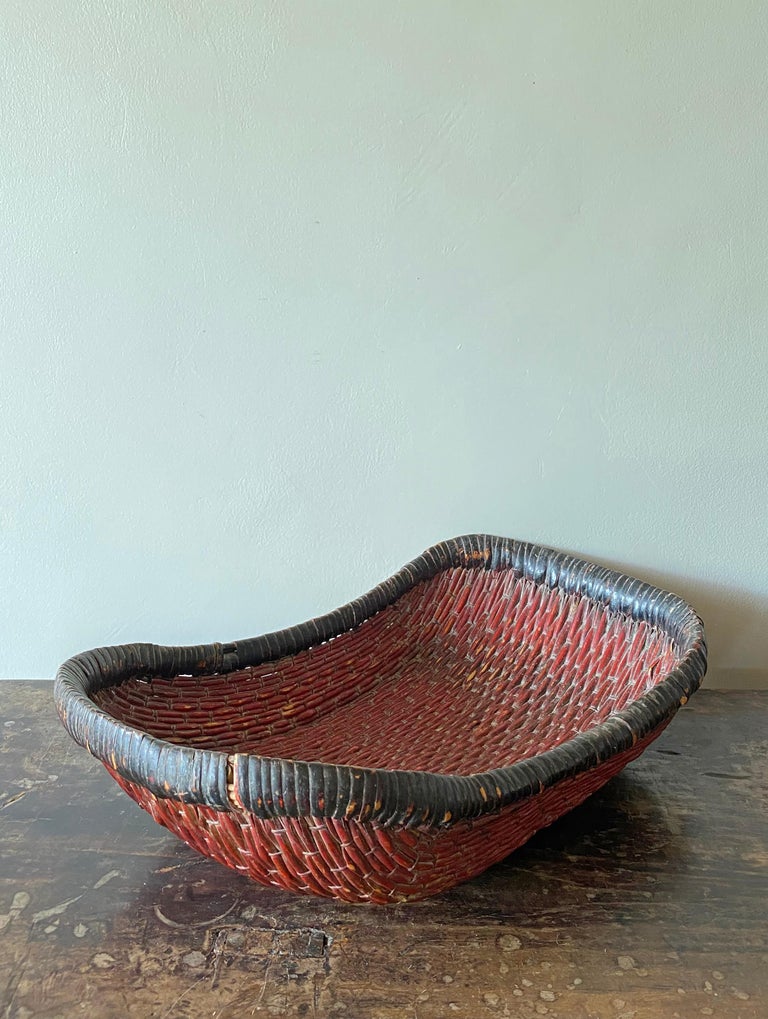 Chinese Red Painted Reed Basket, "Mantou" Basket, Early 20th Century ...