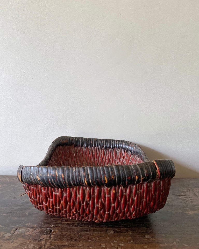 Chinese Red Painted Reed Basket, "Mantou" Basket, Early 20th Century ...