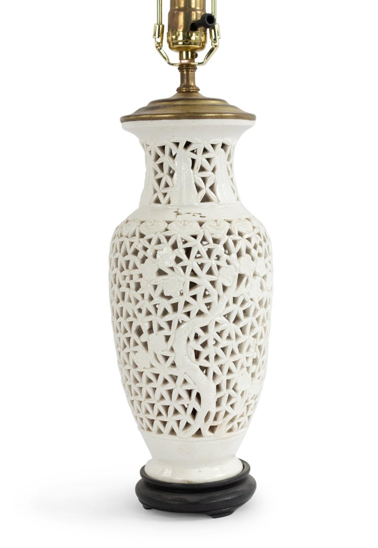 Chinese Reticulated White Porcelain Table Lamp For Sale at 1stDibs