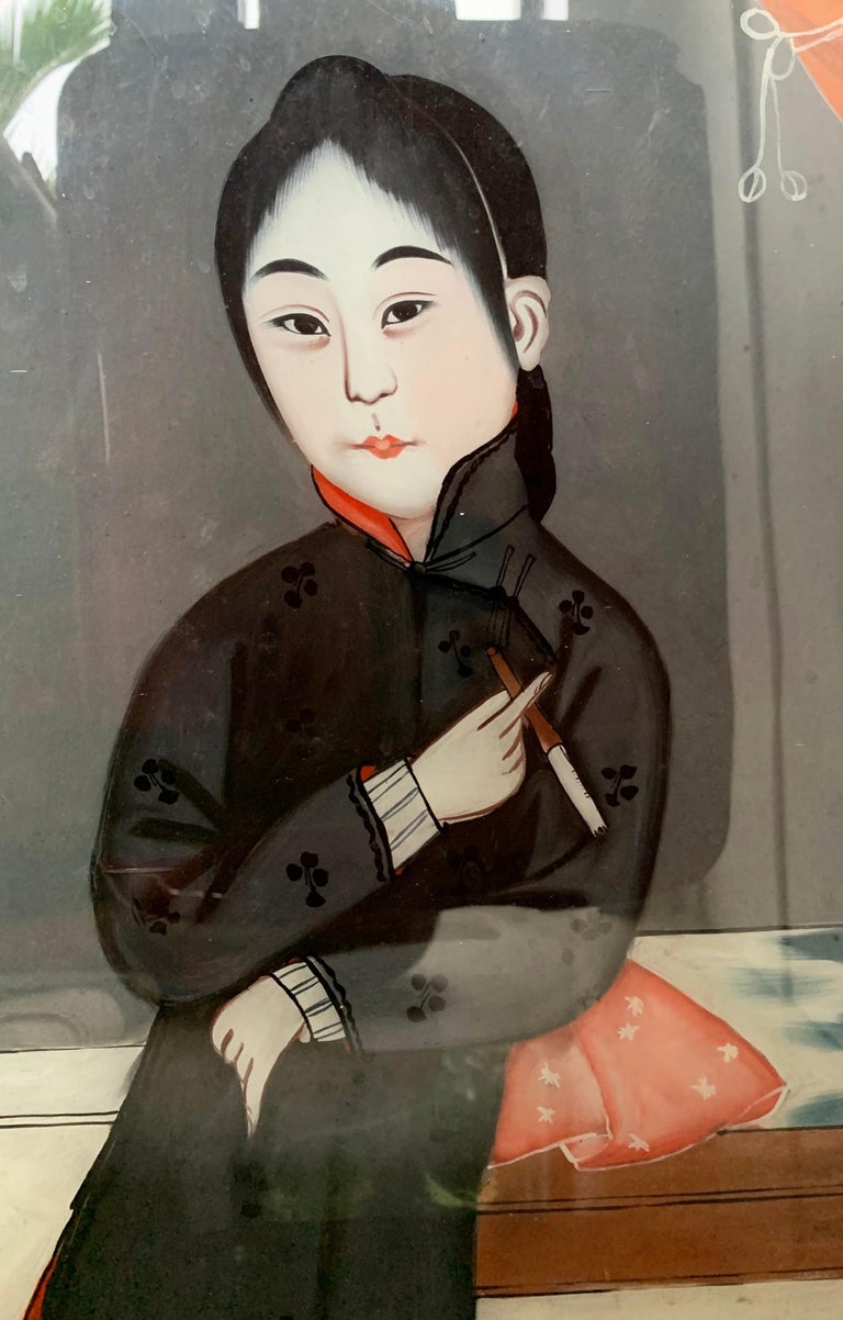 Chinese Reverse Glass Painting of Woman, Early 20th Century at 1stDibs