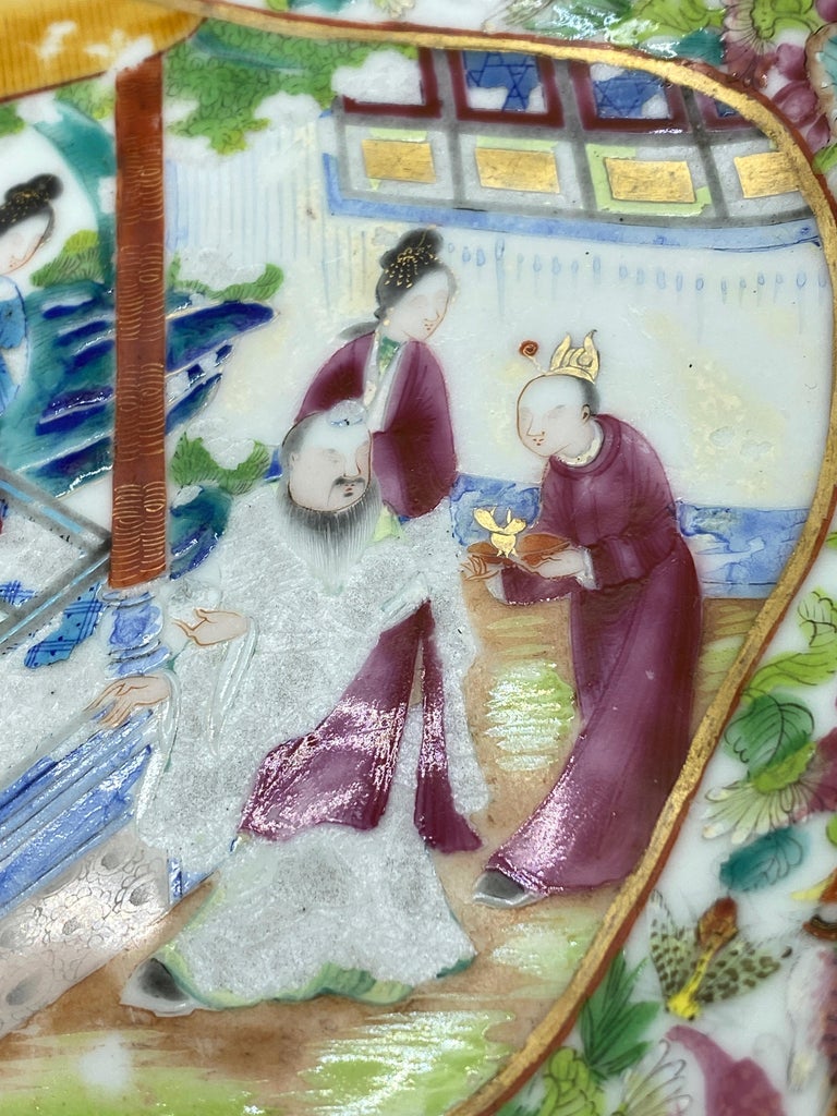 Chinese Rose Mandarin Shrimp Dish with Elaborate Enameled Gilded Handle ...