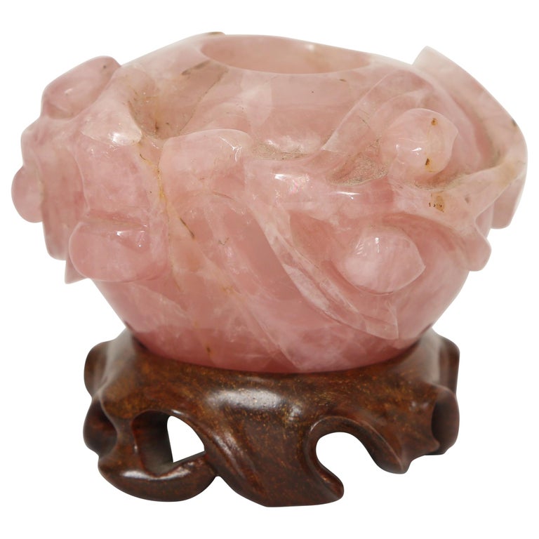 Brush Washer-Rose Quartz on a Custom Hand Carved Stand For Sale at 1stDibs
