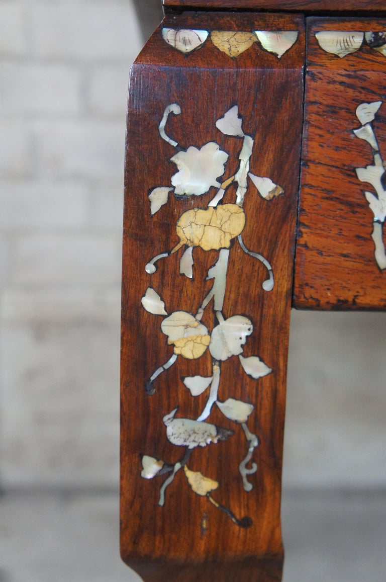 Chinese Rosewood Antique Mother of Pearl Marble Breakfast Game Table ...
