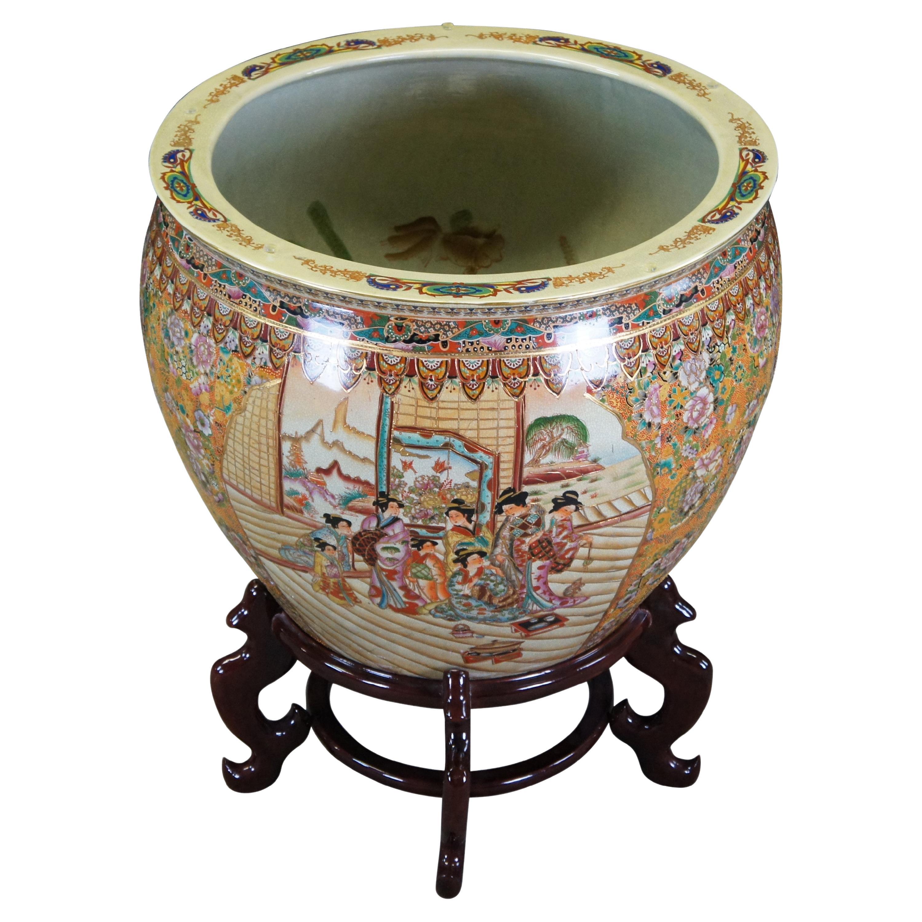 Chinese Satsuma Porcelain Famille Rose Fish Bowl Planter Jardiniere Pot ...