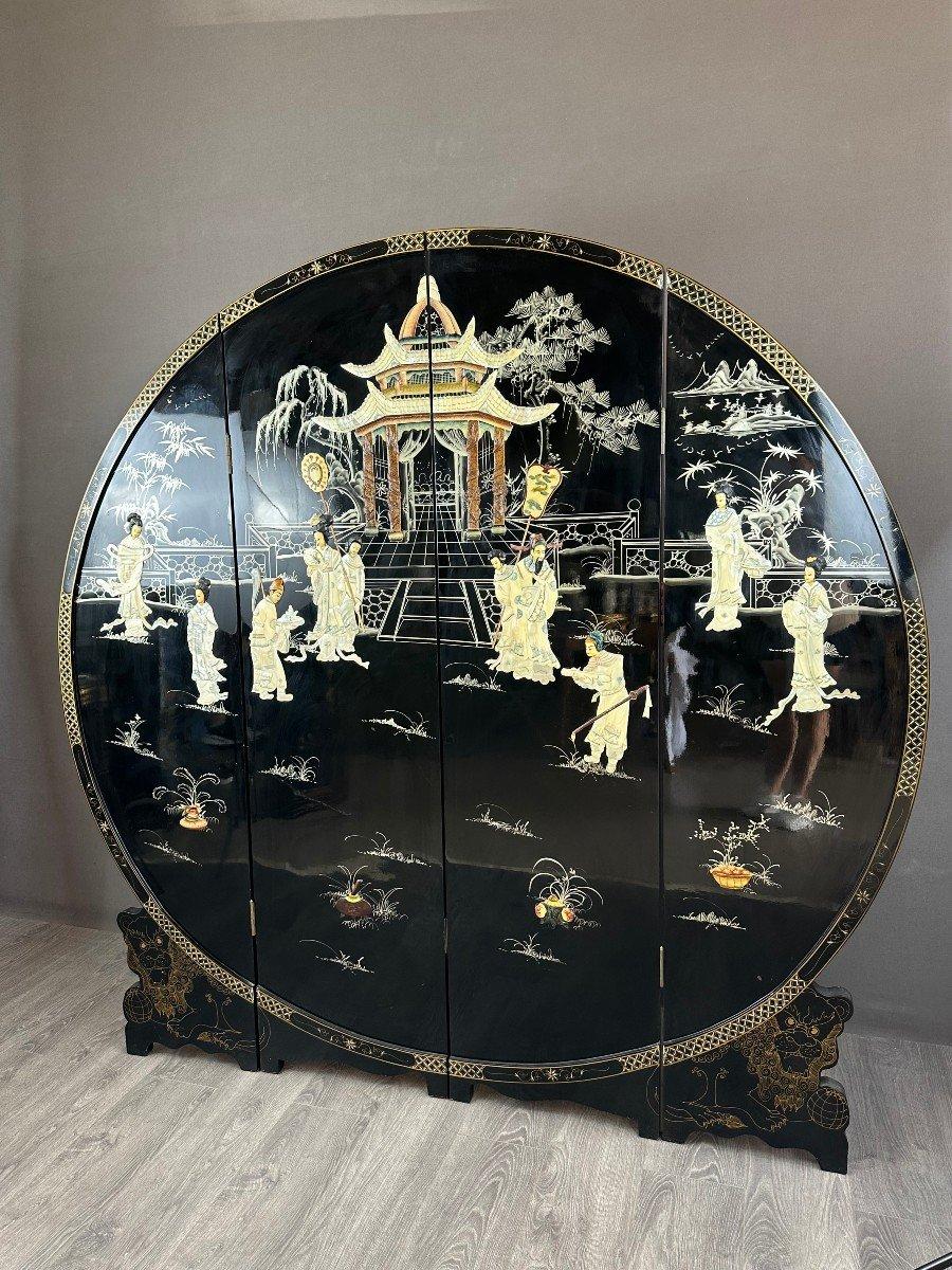 Chinese Screen In Black Lacquer And Mother-of-pearl Inlays 20th Century ...