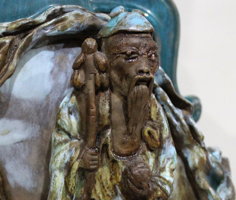 Chinese Shiwan Figural Pottery Lamp For Sale at 1stDibs