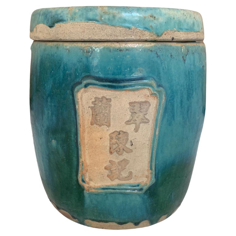 Chinese Shiwan Green Glazed Ceramic Jar / Planter, c. 1900 For Sale at ...