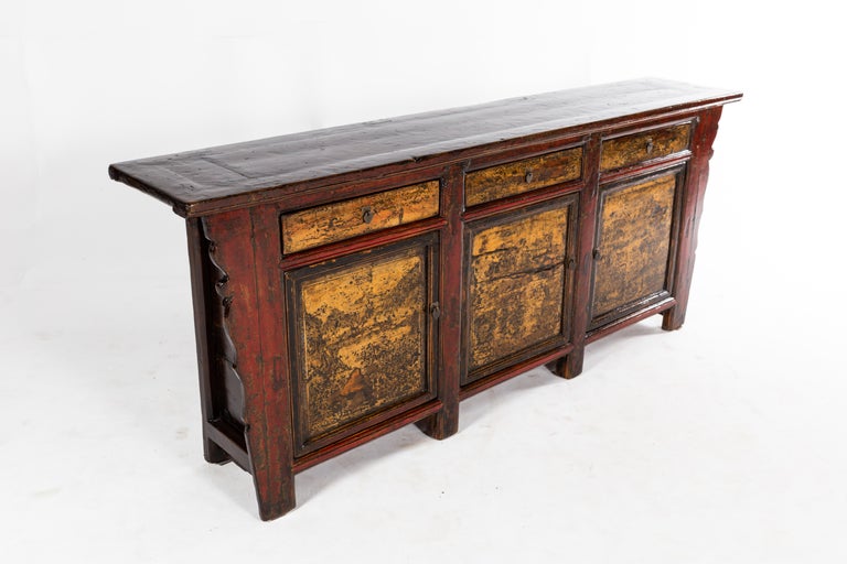 Chinese Sideboard with Three Drawers and Three Doors at 1stDibs