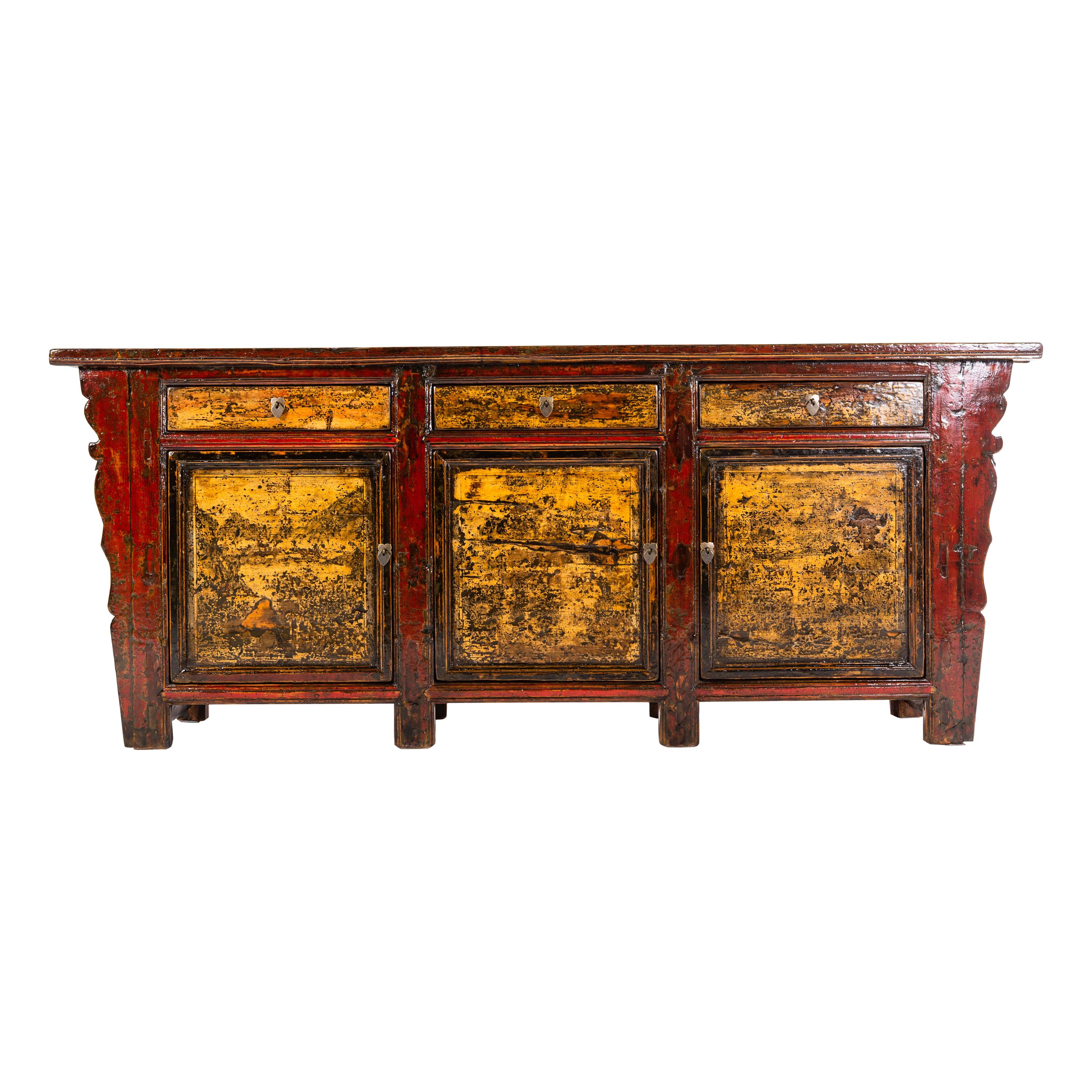 Chinese Sideboard with Three Drawers and Three Doors at 1stDibs