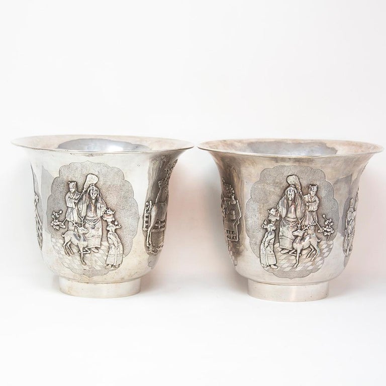 Chinese Silver Cache Pot Pair Bao Heng Xiang For Sale at 1stDibs