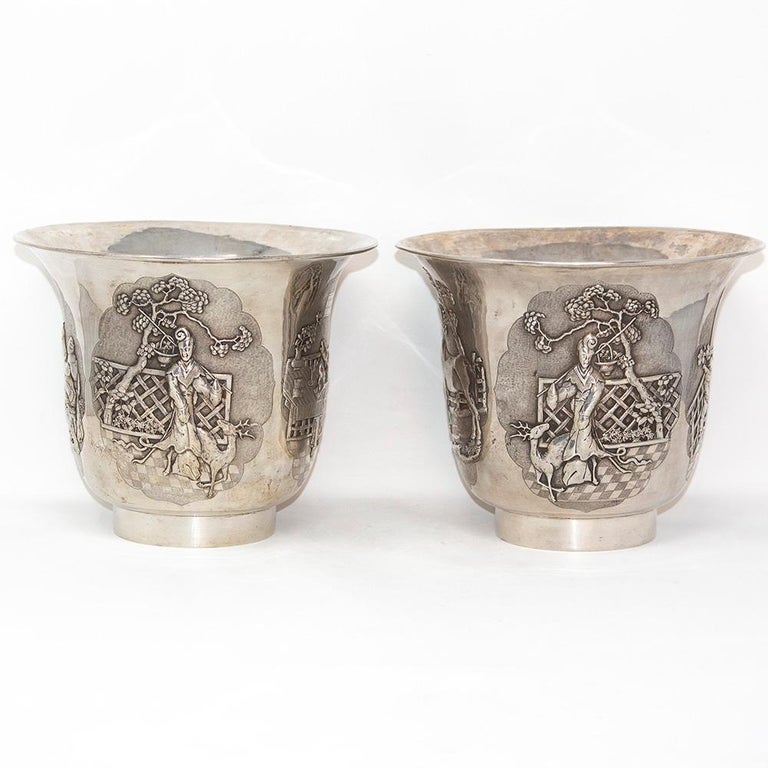Chinese Silver Cache Pot Pair Bao Heng Xiang For Sale at 1stDibs