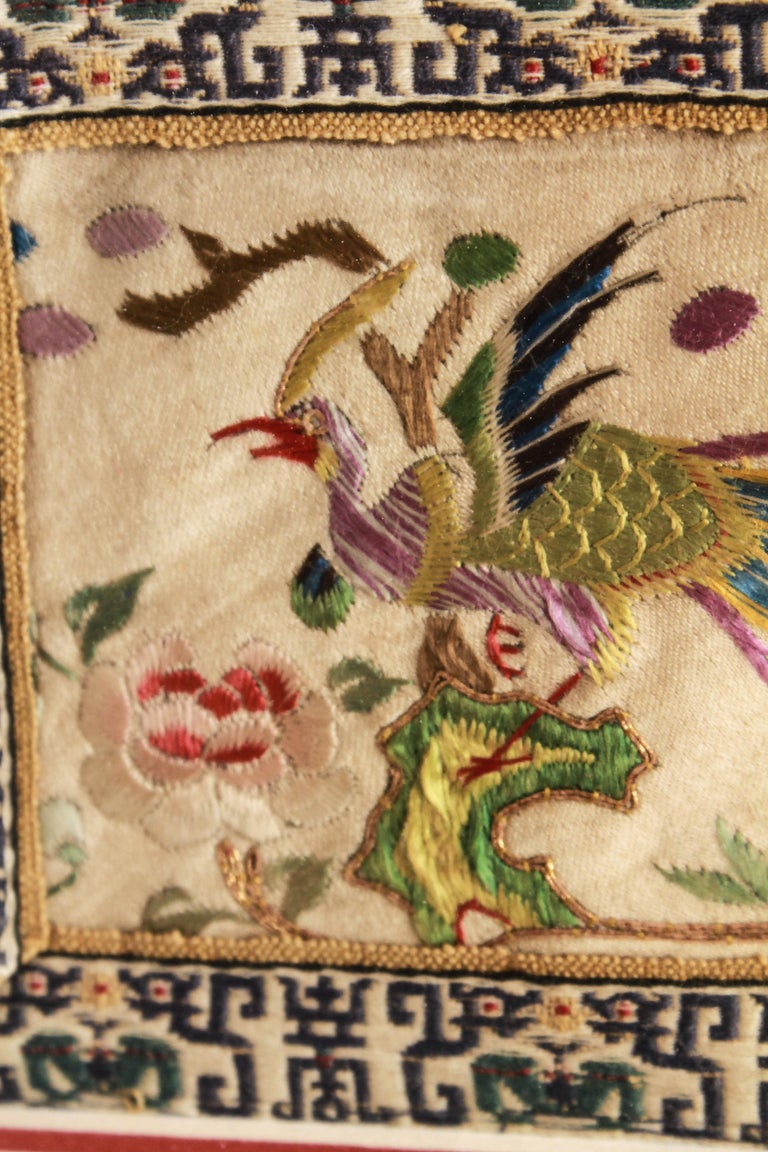 Chinese Silk Embroidered Textile Panel With Peacock and Bird Theme at ...