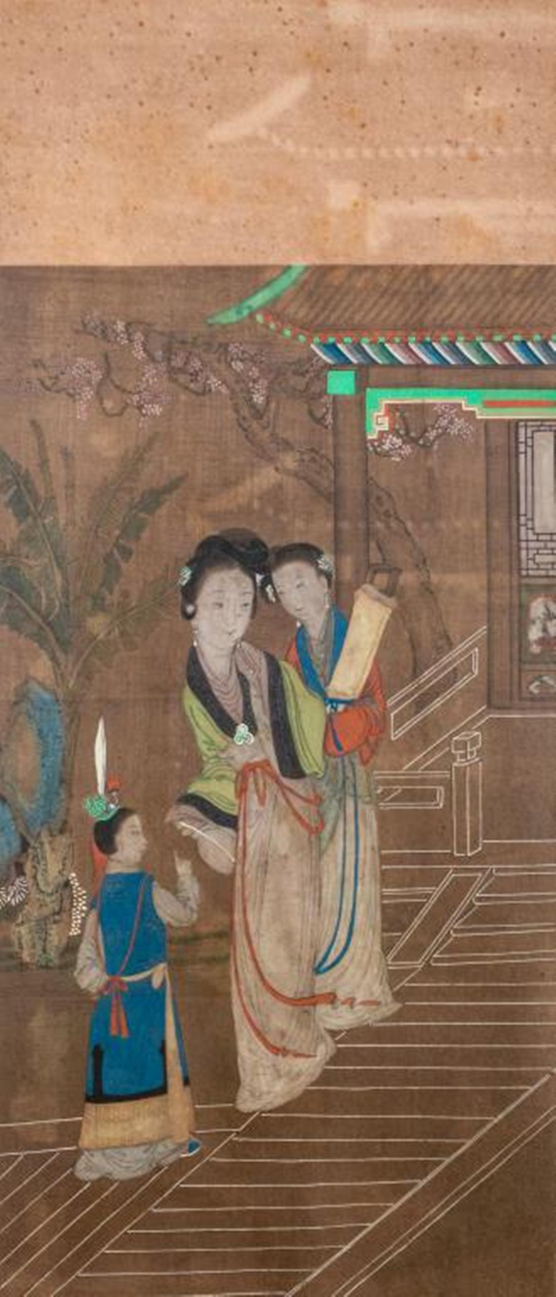 Chinese Silk Painting of Two Court Ladies For Sale at 1stDibs