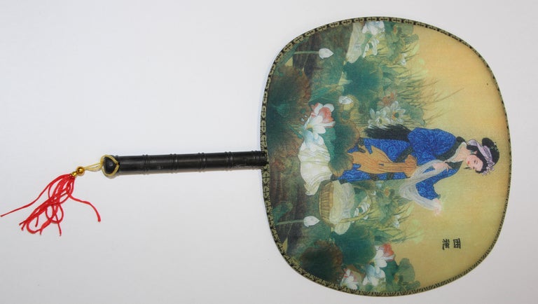 Chinese Silk Round Paddle Fans, Hand Fan with Geisha Woman Design at ...