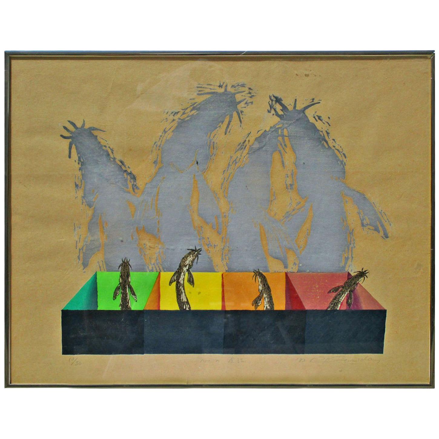 Chinese Silk Screen Lithograph at 1stDibs