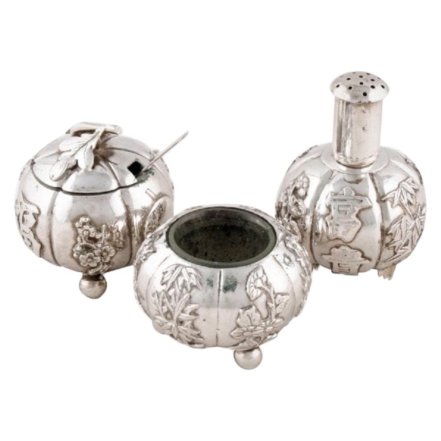 Chinese Silver 3 Piece Condiment Set, 20th Century For Sale at 1stDibs
