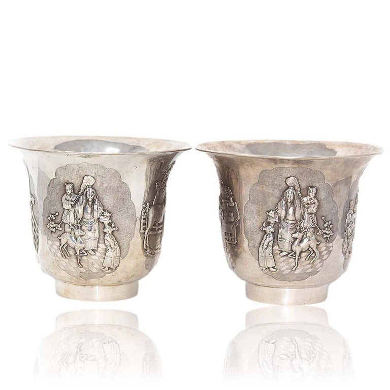 Chinese Silver Cache Pot Pair Bao Heng Xiang For Sale at 1stDibs