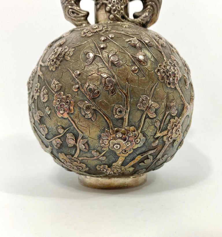Chinese Silver Flask ‘Cherry blossom on a cracked ice ground’, Luen Wo ...