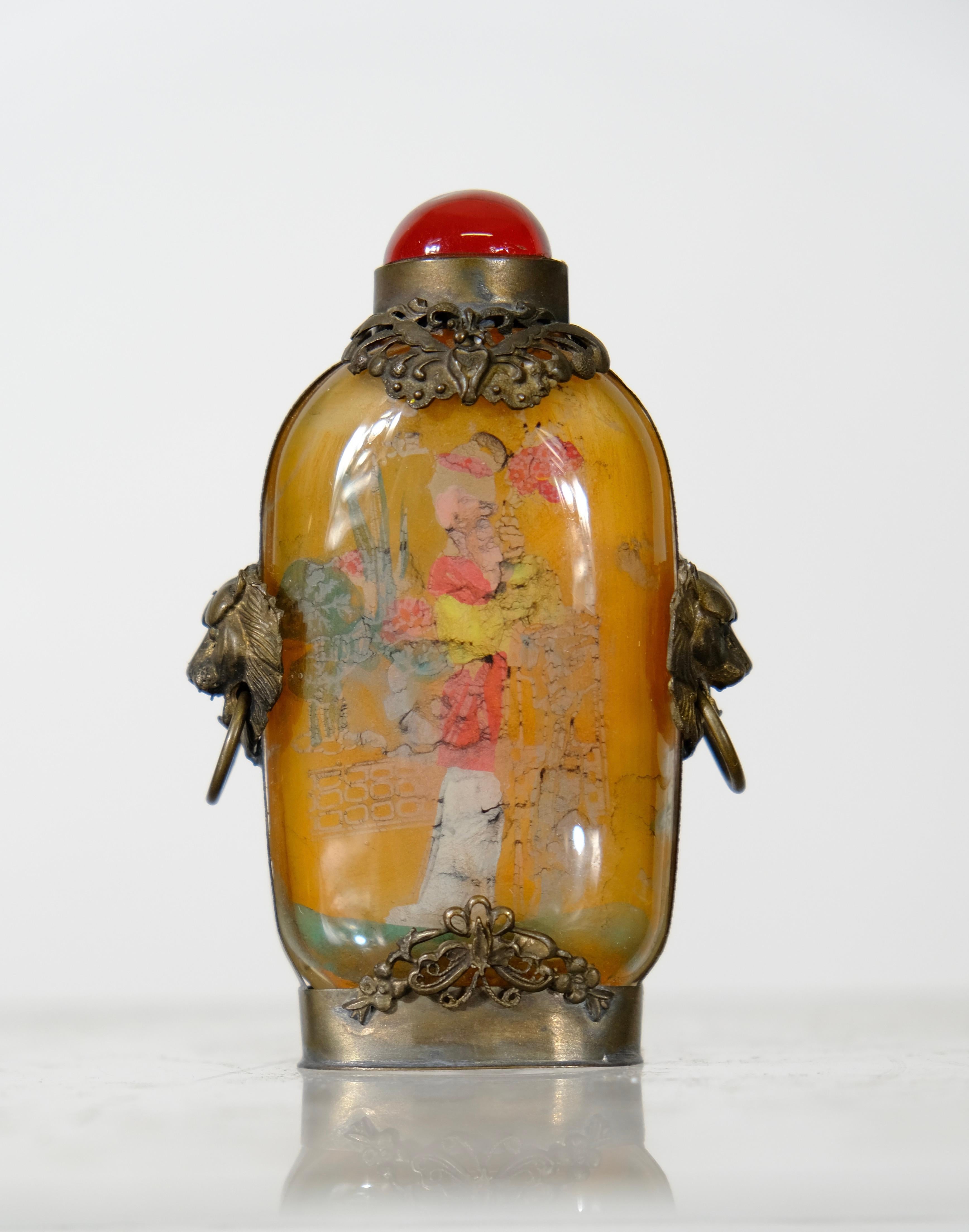 Chinese Snuff Bottle of Glass with Silver Mountings For Sale at 1stDibs