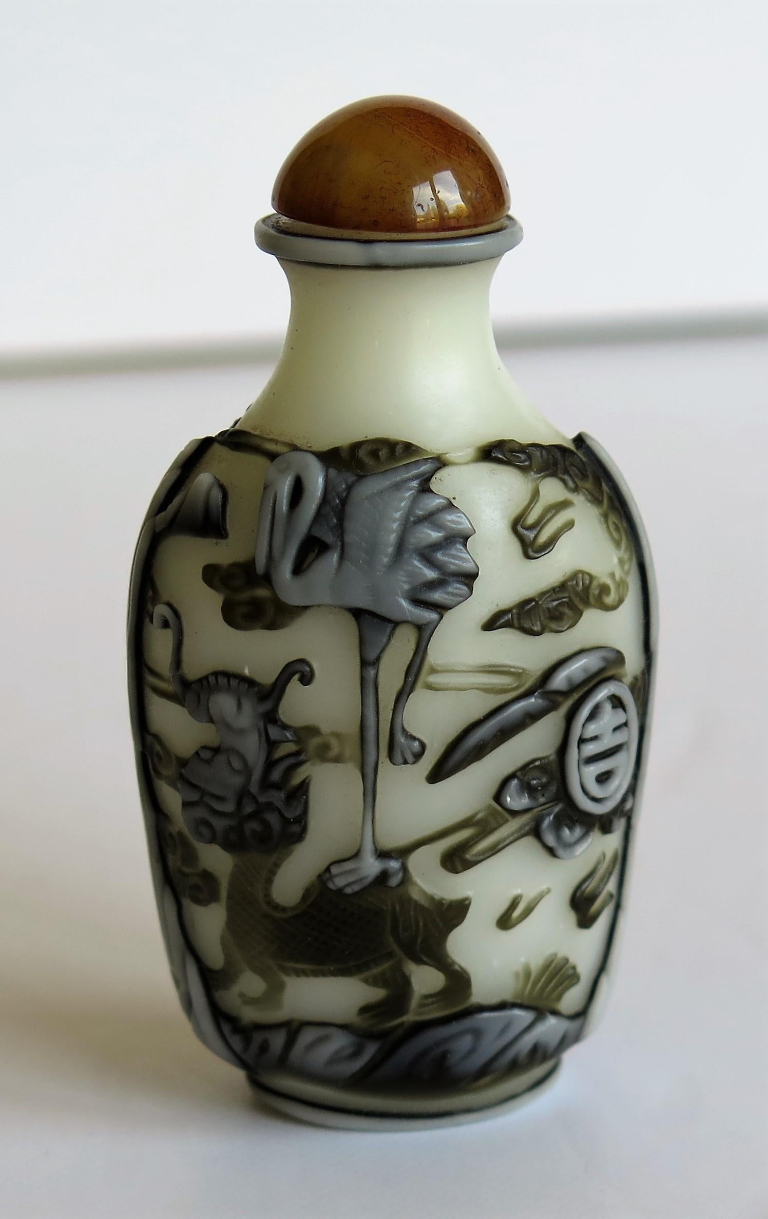 Chinese Snuff Bottle Overlay Cameo Glass finely carved, Late Qing Circa ...