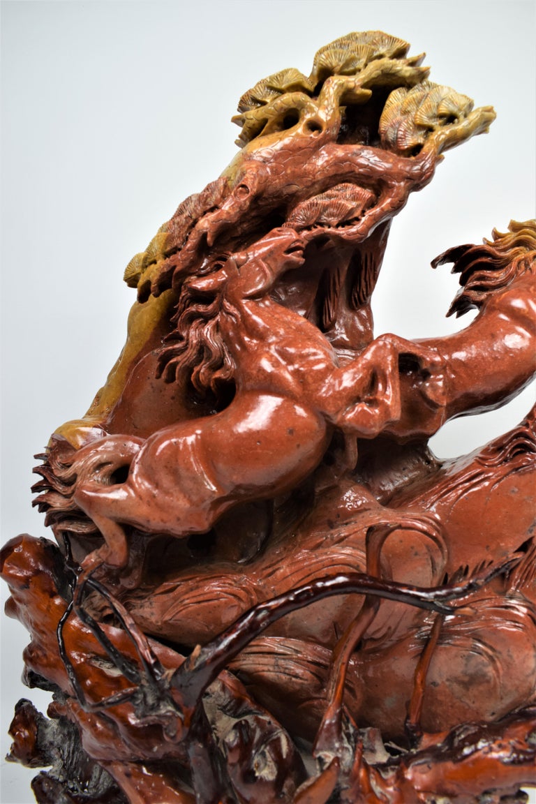 Chinese Soapstone Carving Running Horses, Mid-20th Century For Sale at ...