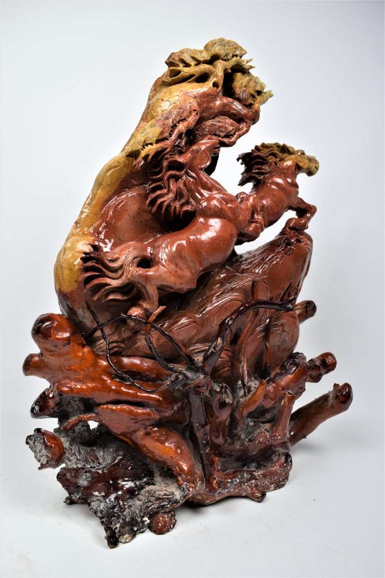 Chinese Soapstone Carving Running Horses, Mid-20th Century For Sale at ...