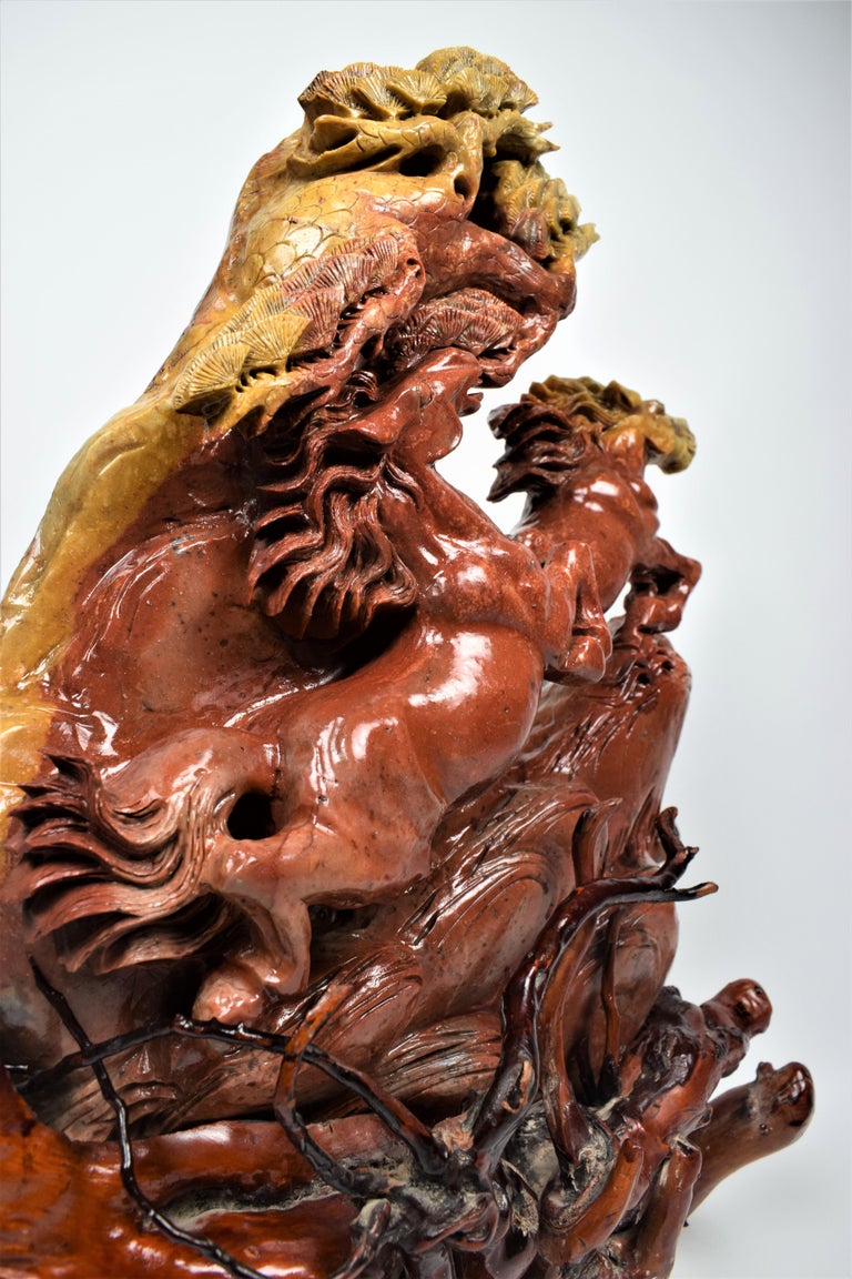 Chinese Soapstone Carving Running Horses, Mid-20th Century For Sale at ...