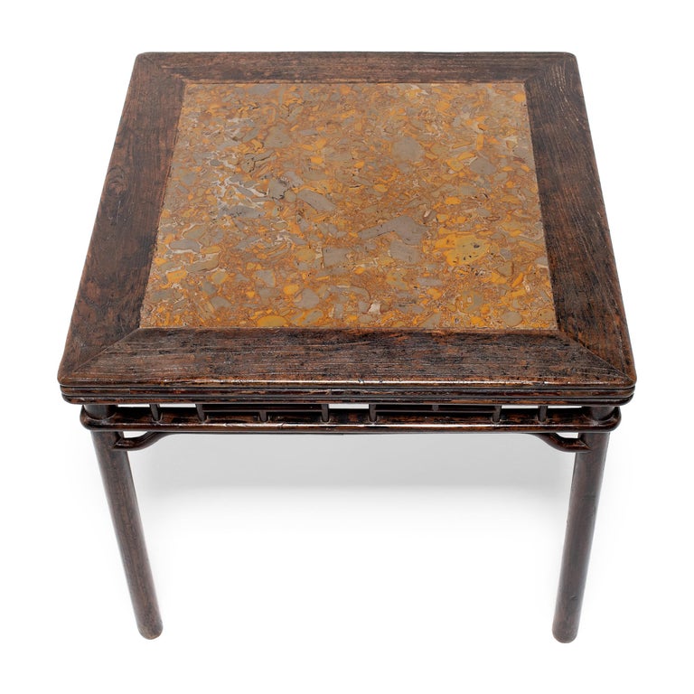 Chinese Square Table with Puddingstone Inlay, c. 1850 For Sale at 1stDibs