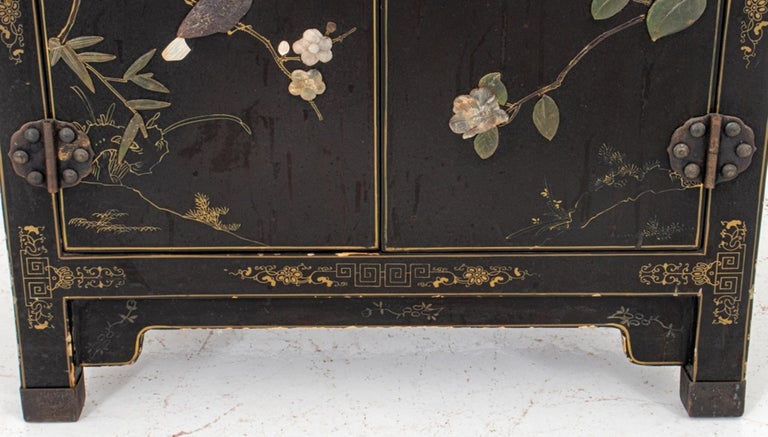 Chinese Stone Inlaid Black Lacquer Cabinet at 1stDibs