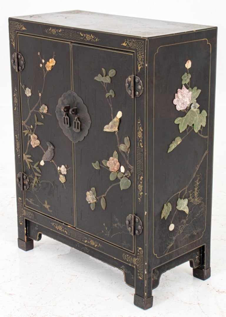 Chinese Stone Inlaid Black Lacquer Cabinet at 1stDibs
