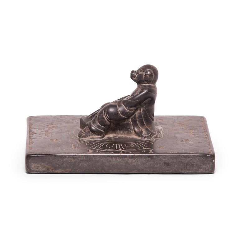 Chinese Stone Shoemaker's Weight with Zhu Bajie For Sale at 1stDibs