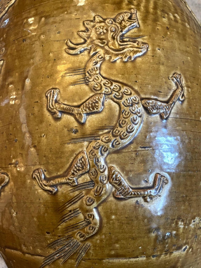 Chinese Stoneware Storage Martaban Jars with Dragon Relief For Sale at ...