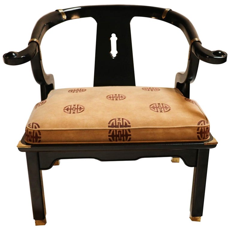 Chinese Style Black Lacquer Horseshoe Chair James Mont for Century For ...