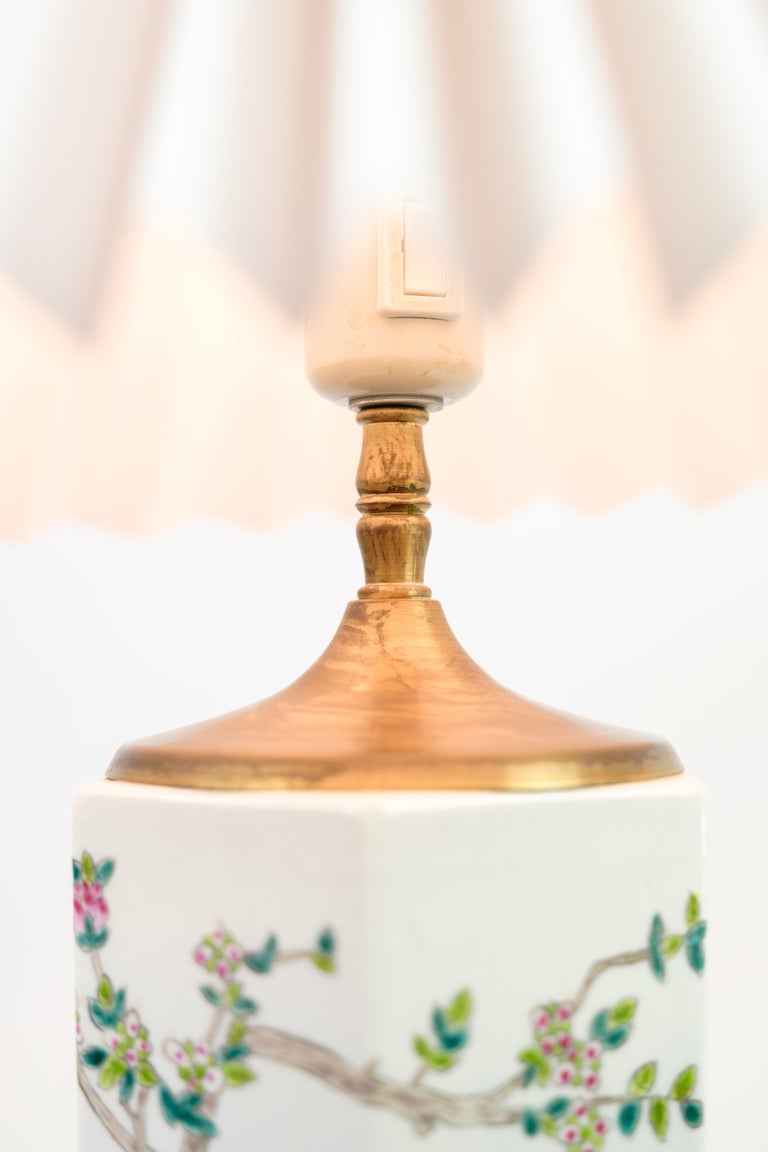 Chinese Table Lamps, Porcelain, White Shade, 1920 For Sale at 1stDibs