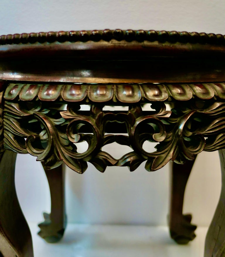 Chinese Teak and Rouge Marble Table For Sale at 1stDibs