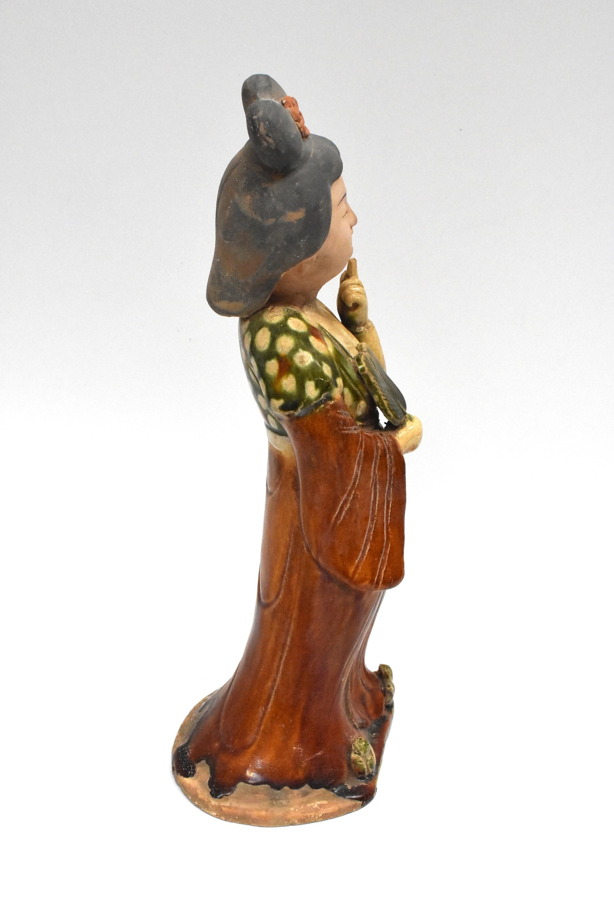 Chinese Terracotta Court Lady with a Fan Tang Style For Sale at 1stDibs