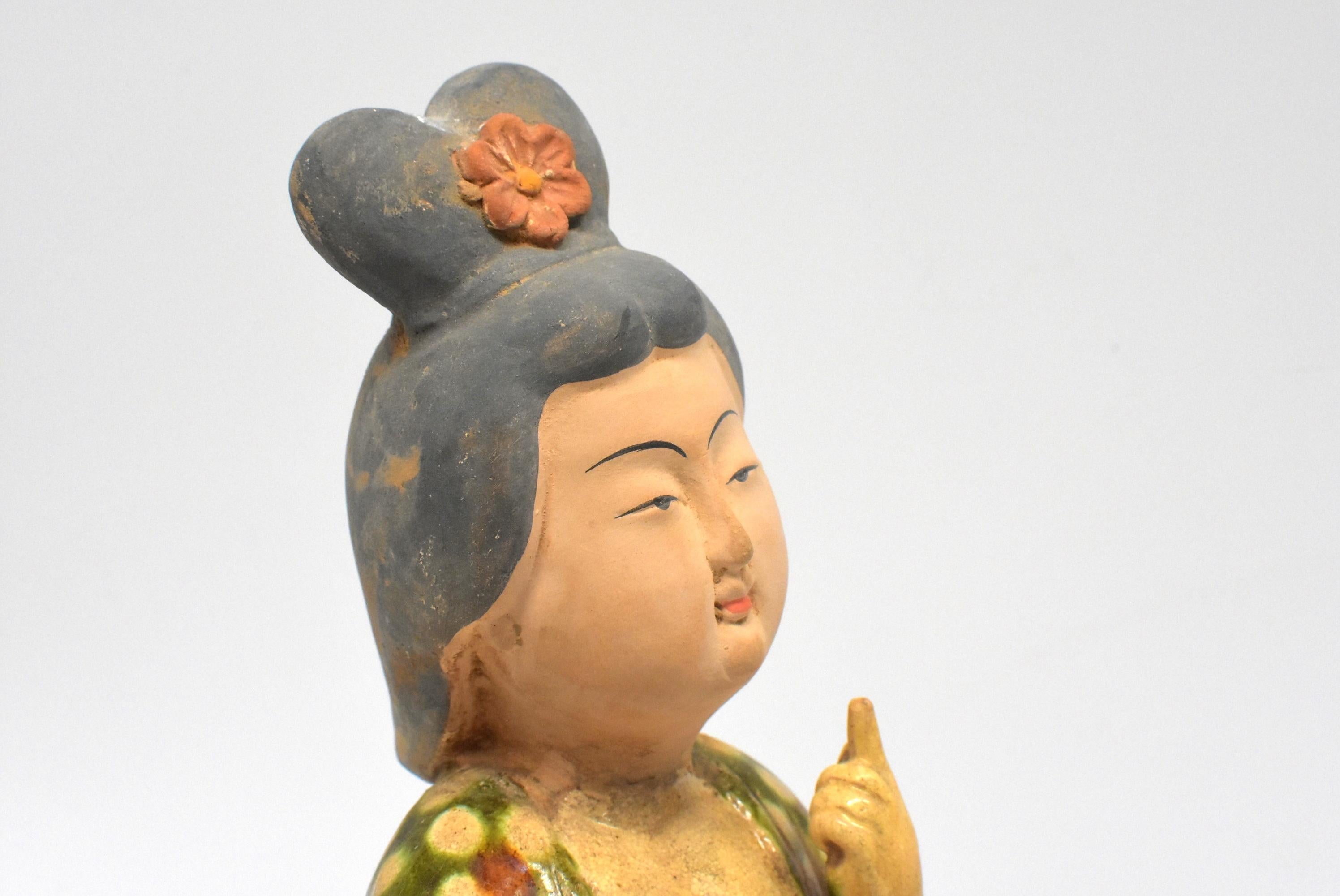 Chinese Terracotta Court Lady with a Fan Tang Style For Sale at 1stDibs