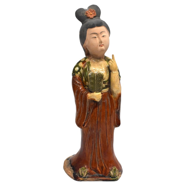 Chinese Terracotta Court Lady with a Fan Tang Style For Sale at 1stDibs