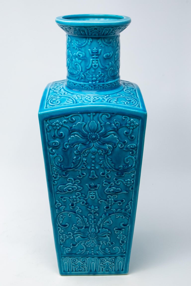 Chinese Turquoise Blue Glazed Monochromed Square Vase, Qing Dynasty For ...
