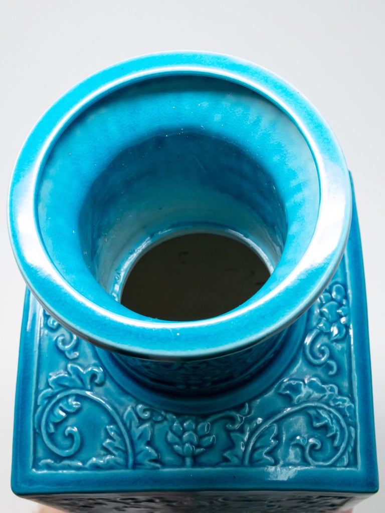 Chinese Turquoise Blue Glazed Monochromed Square Vase, Qing Dynasty For ...