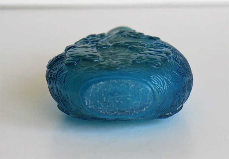 Chinese Turquoise Glass Snuff Bottle with Carved Figures and Spoon Top ...