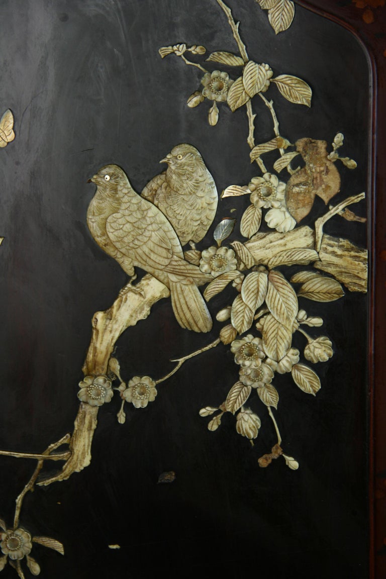 Chinese Two Panel Carved Painted Screen Bone Wood 1920's For Sale at ...