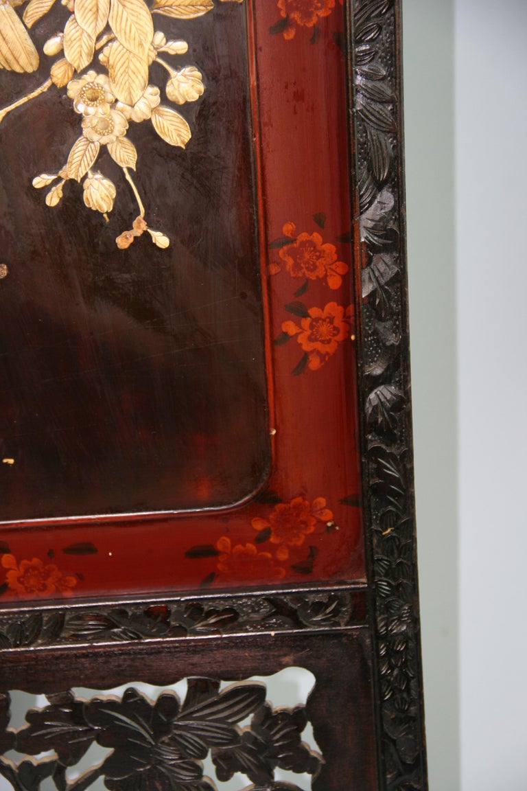 Chinese Two Panel Carved Painted Screen Bone Wood 1920's For Sale at ...